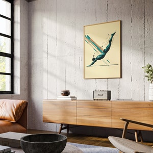 Framed Abstract Swimming Wall Art Print for Contemporary Home Style ...