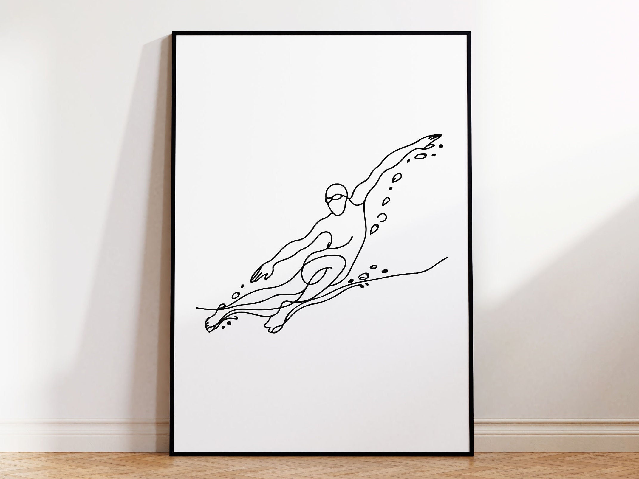 Framed Minimalist Swimmer Line Art Poster for Modern Stylish Home Wall ...