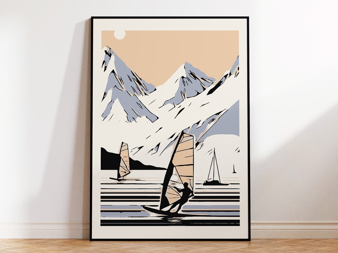 Windsurfing Poster for Summer Home I Sailboarding Wall Art I Framed ...
