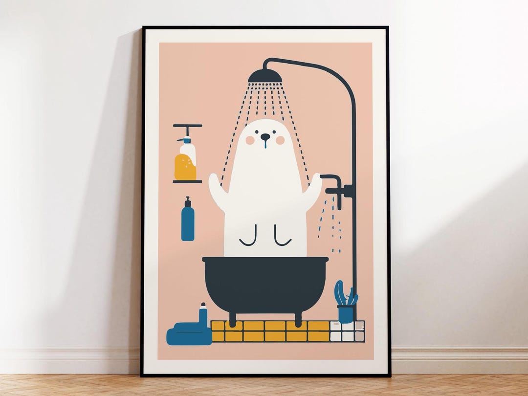 Quirky Shower Poster for Fun Bathroom Wall Art I Abstract Animal in the ...