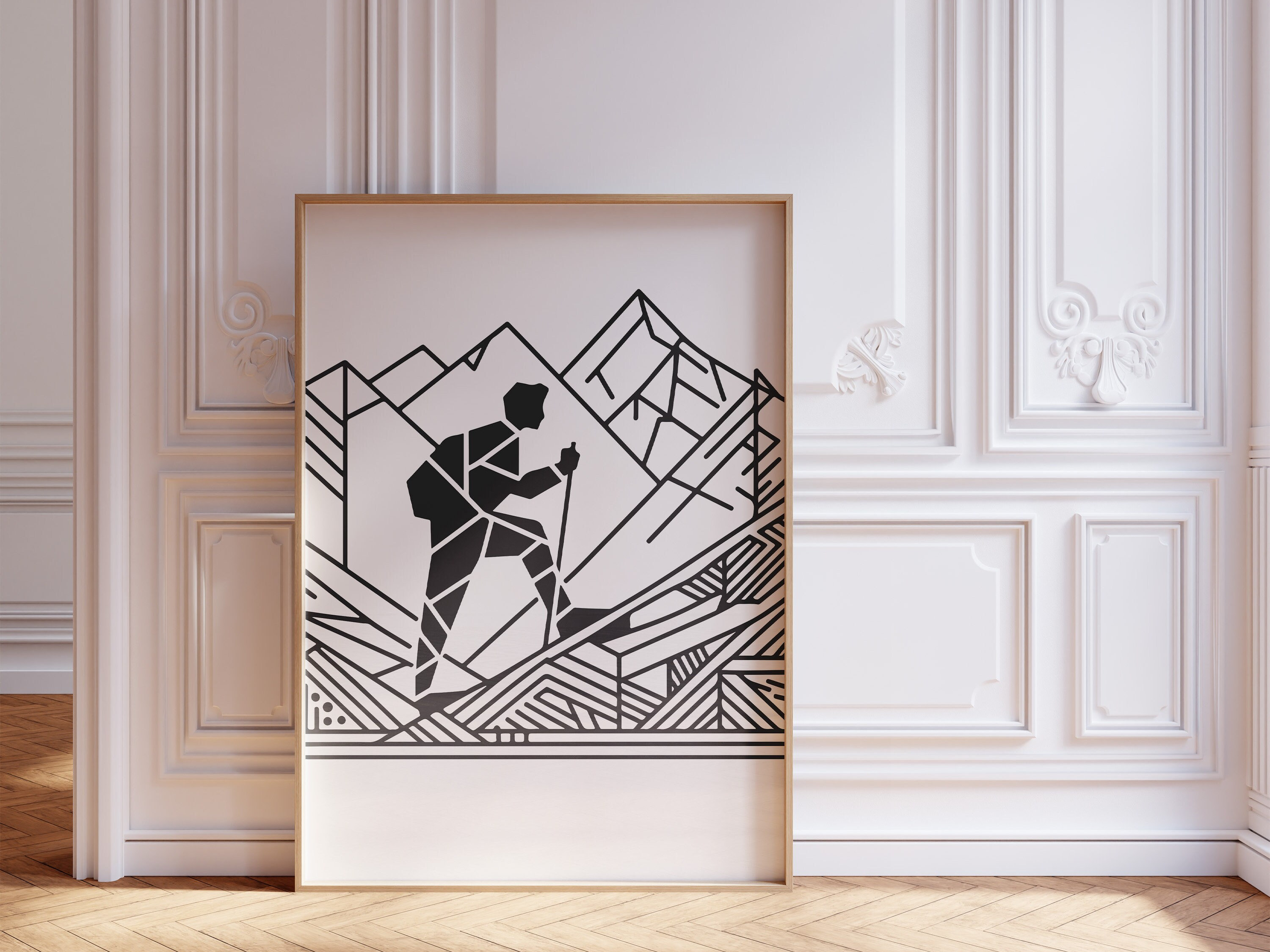 Cubist Line Art Hiker Poster for Minimalist Home Decor, Abstract Modern ...