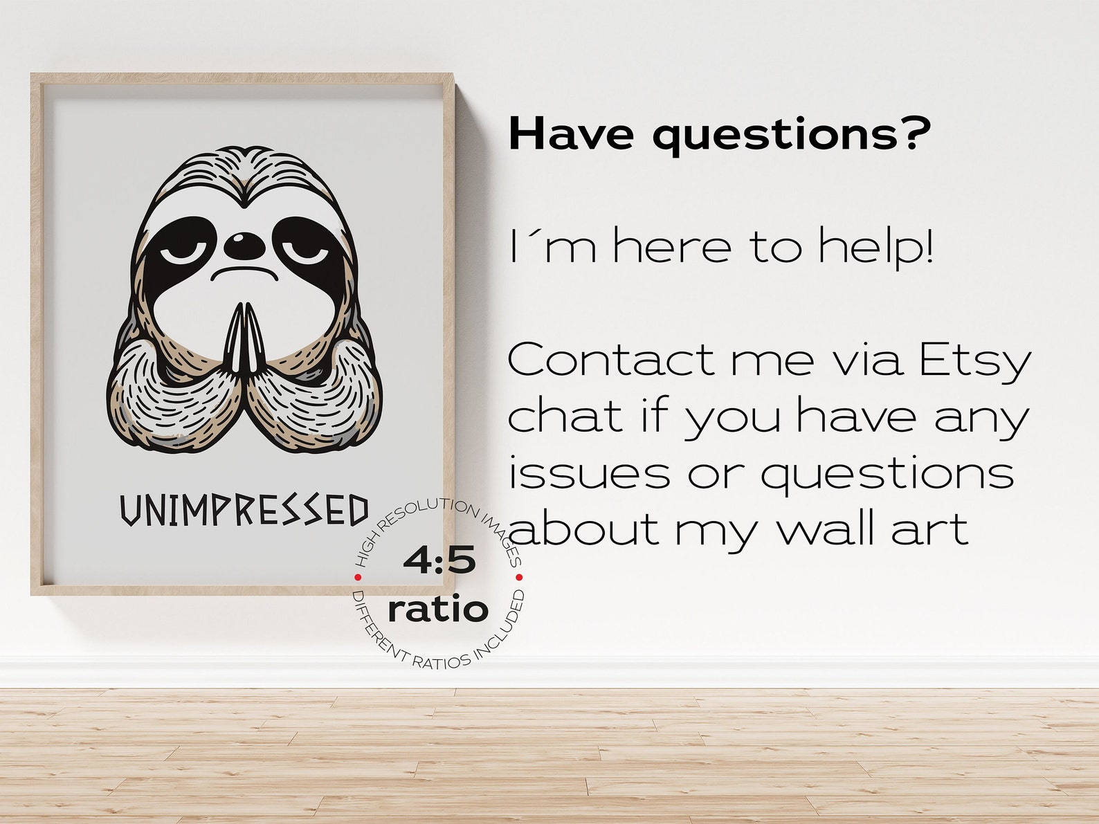 Unimpressed Sloth Digital Print Download for Funny Minimalist Wall Art ...