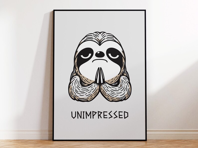 Unimpressed Sloth Digital Print Download for Funny Minimalist Wall Art ...