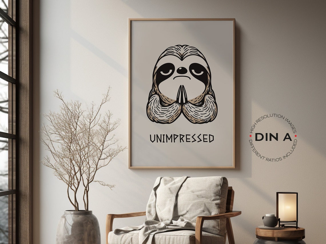 Unimpressed Sloth Digital Print Download for Funny Minimalist Wall Art ...