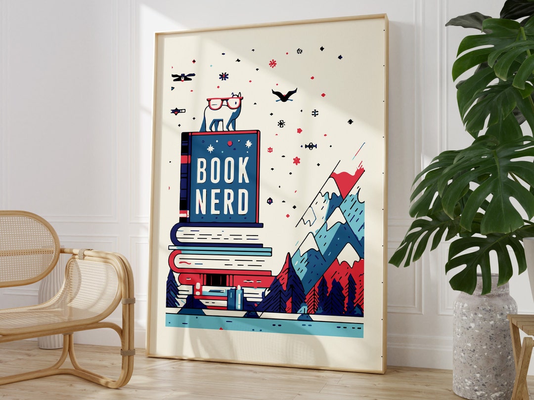 Book Nerd Poster for Home Library Wall Art, Framed Print of Quirky Cat ...