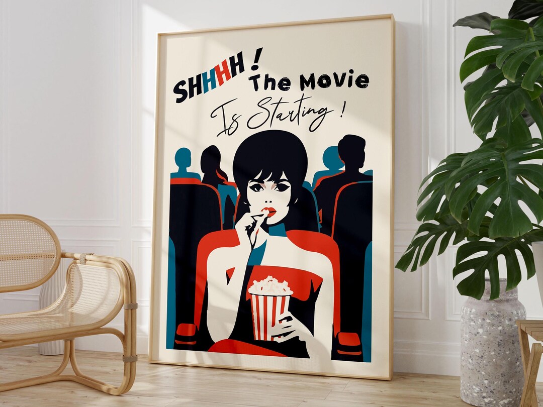 Digital Movie Theatre Poster With Popcorn and 60s Film Actress Retro ...