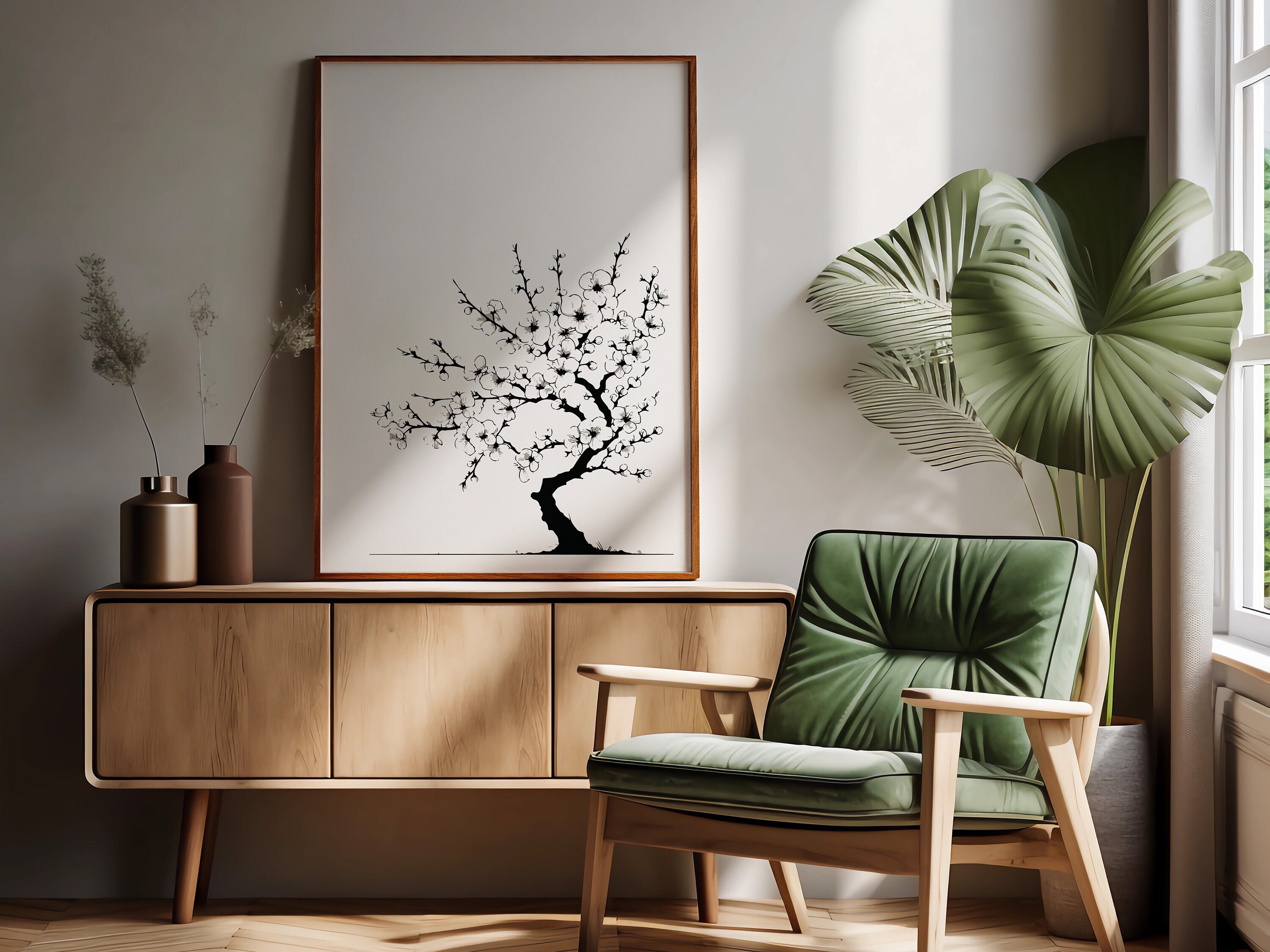 Cherry Tree Poster for Minimalist Japandi Home Wall Art, Blossomed ...