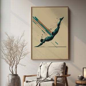 Framed Abstract Swimming Wall Art Print for Contemporary Home Style ...