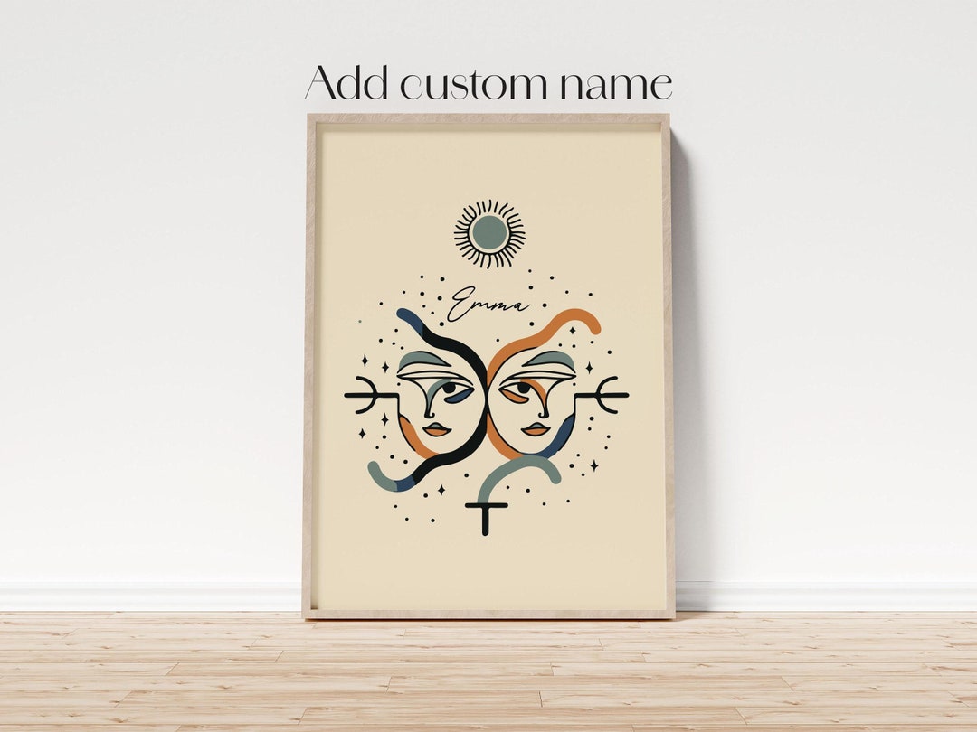 Framed Abstract Gemini Wall Art Poster with Custom Name for Cool ...