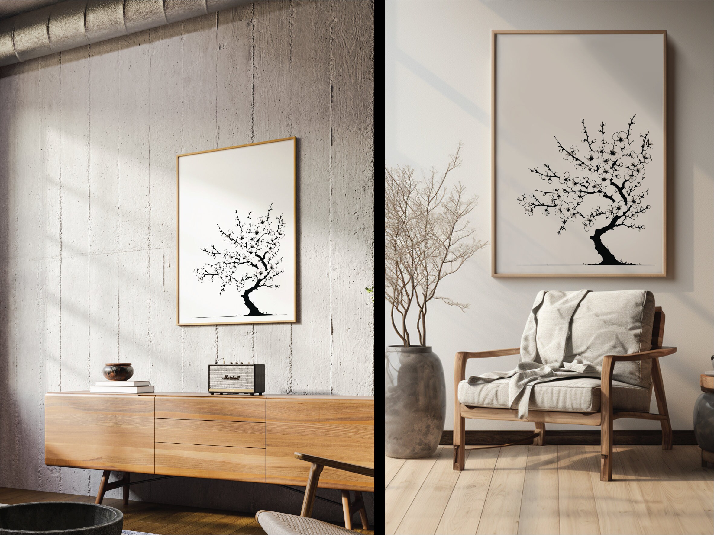 Cherry Tree Poster for Minimalist Japandi Home Wall Art, Blossomed ...