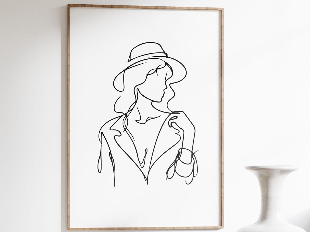Minimalist Line Art Woman With a Hat - Poster for Luxury Minimalistic ...
