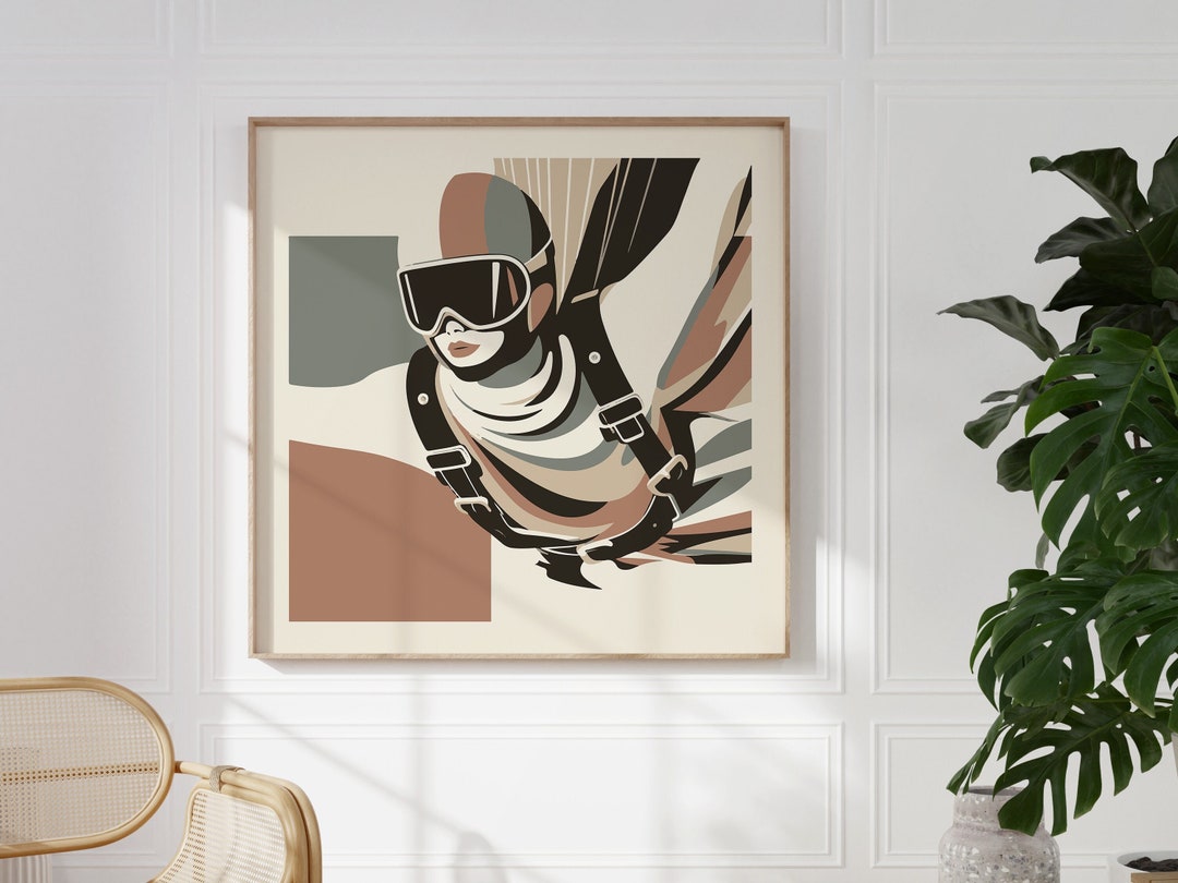 Woman Skydiver Wall Art Poster in Pop Art Style and Neutral Colors for ...