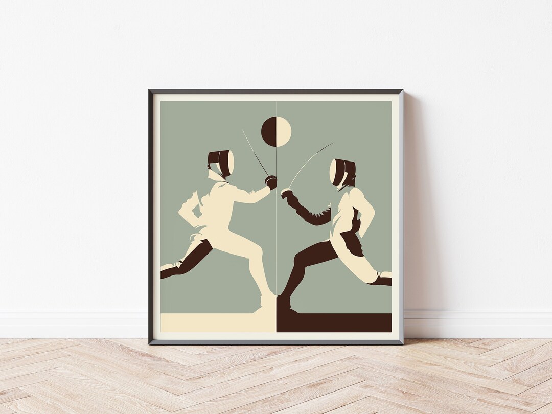 Square Framed Fencing Scene Wall Art Poster , Fencing Bout Between ...