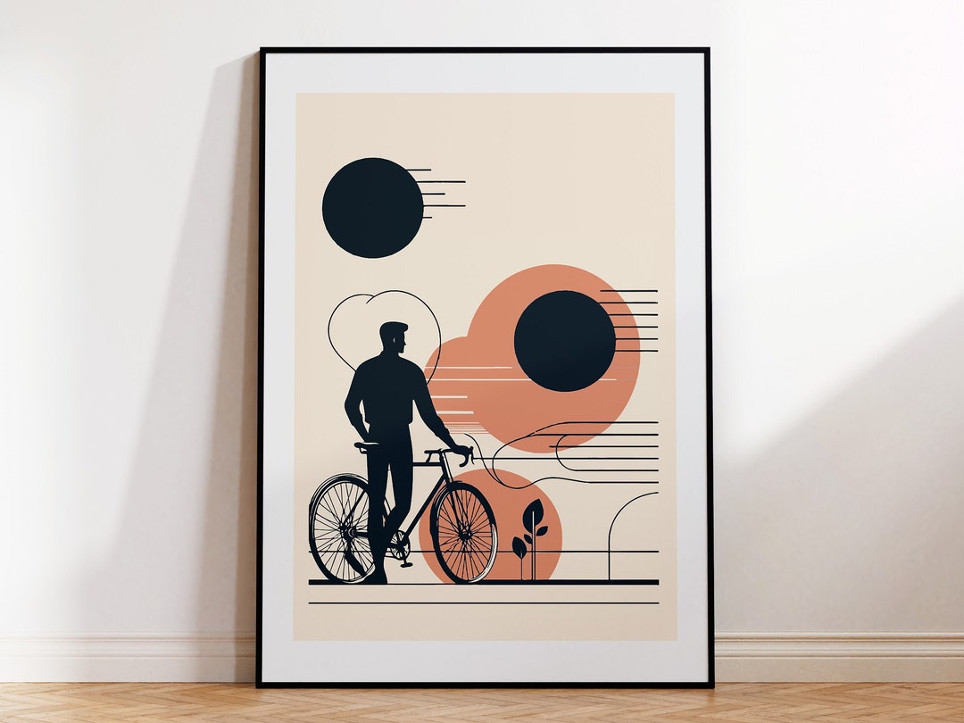 Printable Cyclist Wall Art for Modern Nordic Home, Abstract Peach ...