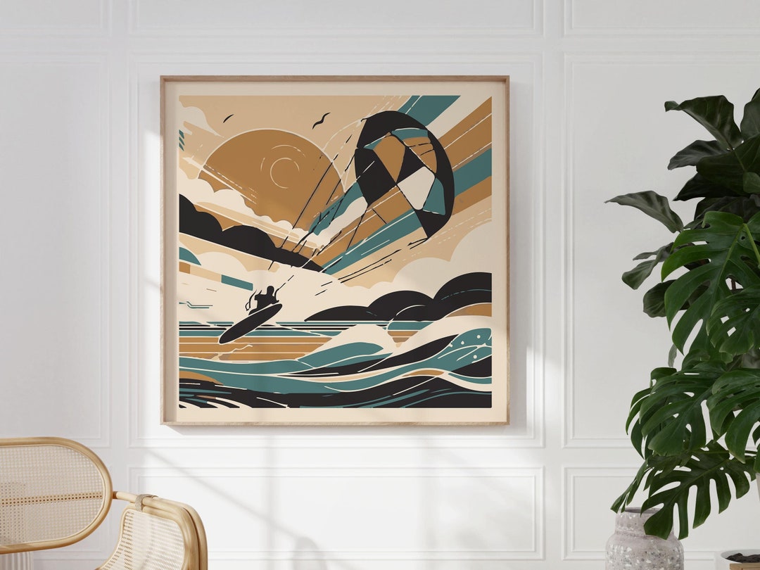 Framed Square Kitesurf Poster for Kitesurfer Gift I Mustard Colored ...