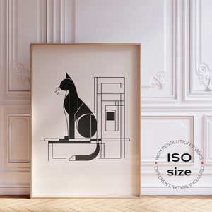 Cubist Line Art Cat Print for Contemporary Wall Decor, Minimalist Cat ...