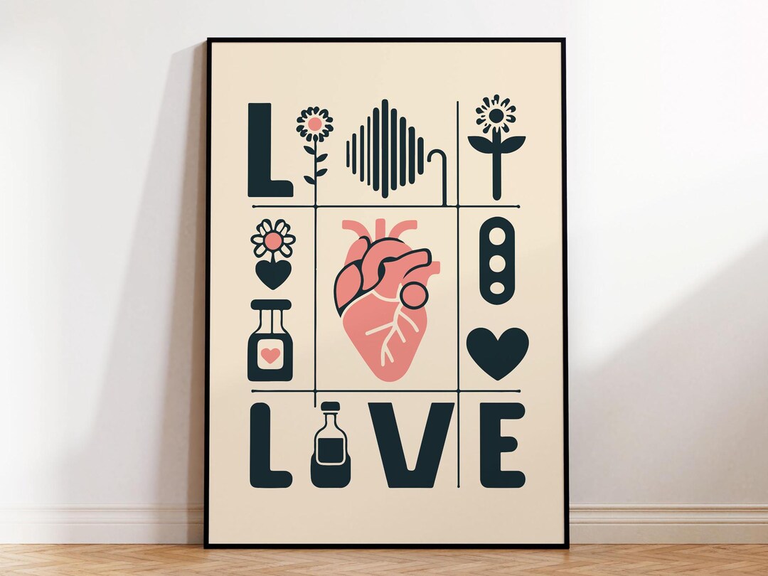 Anatomic Heart Love Poster for Cool Modern Wall Art I Framed Heart ...