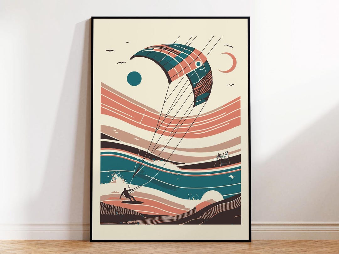 Abstract Kitesurfing Wall Art Poster for Cool Kitesurfer Gift I Framed ...