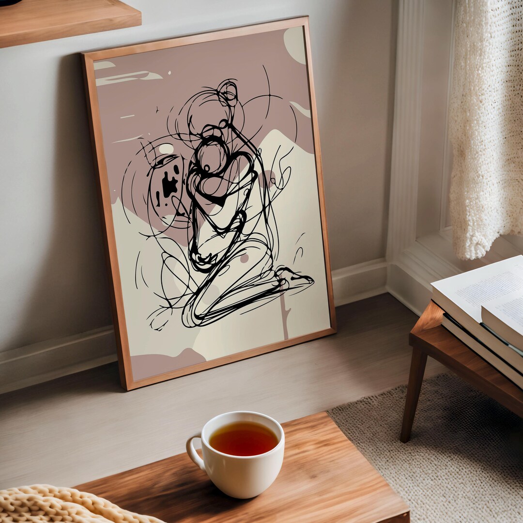 Motherhood Abstract Line Art Wall Art Poster - Mother Hugging Her Child ...