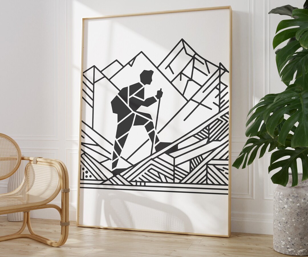 Cubist Line Art Hiker Poster for Minimalist Home Decor, Abstract Modern ...