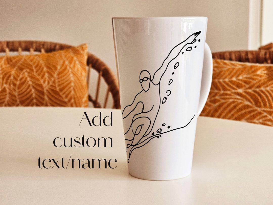Add Name to Minimalistic Design Line Art Swimmer Mug - Customizable ...