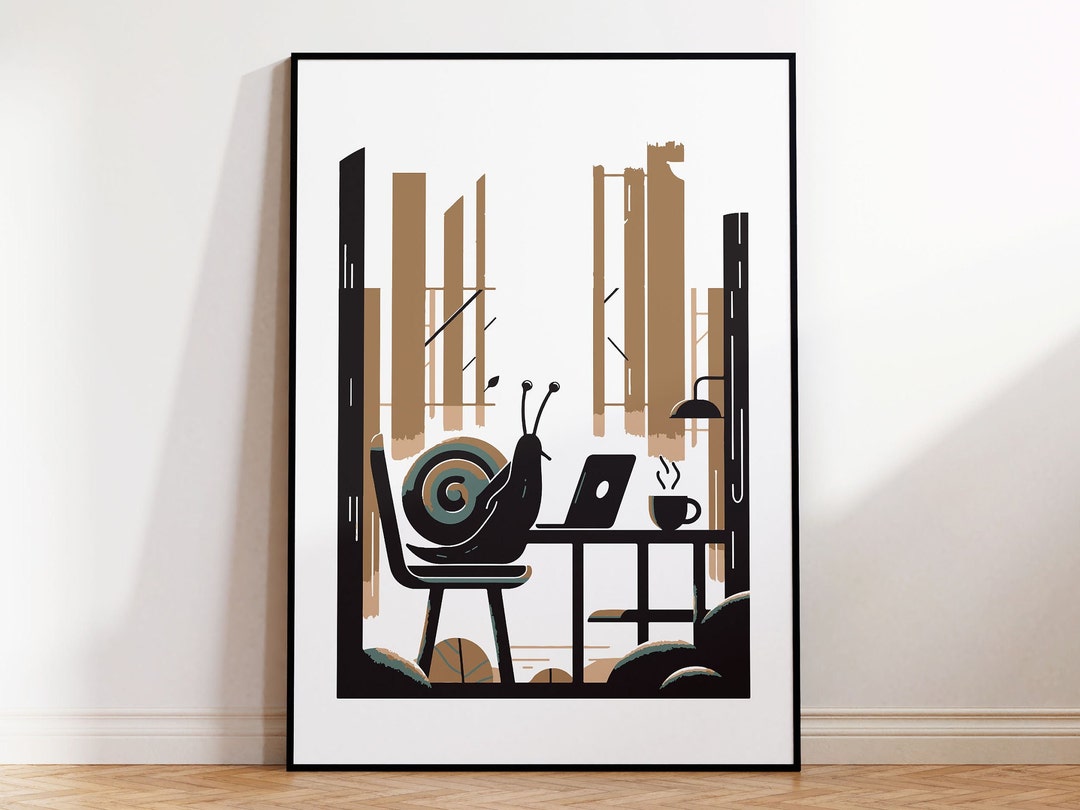 Snail working on a Laptop Coffee Cup - Poster for Eclectic Office Wall ...