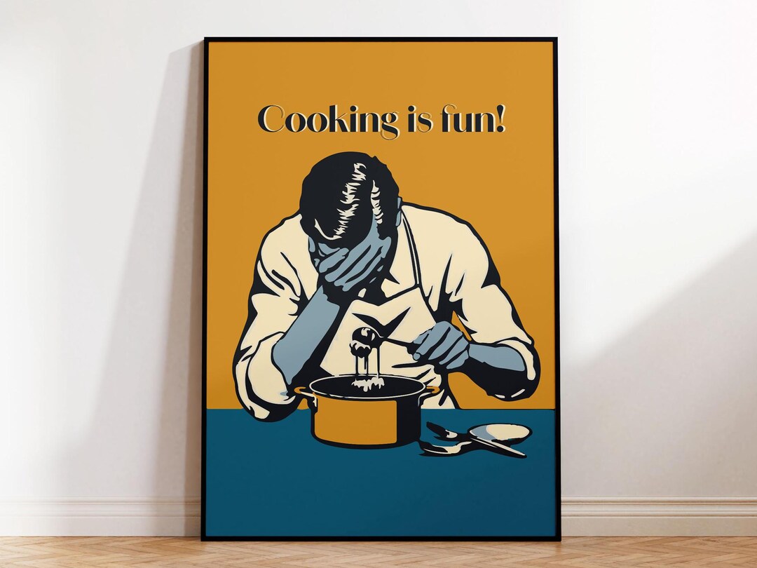 Cooking is Fun Kitchen Wall Art Framed Poster - Eclectic Mustard and ...