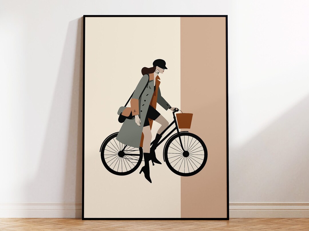 Woman in Trench Coat and High Heels on a Bicycle Wall Art for ...