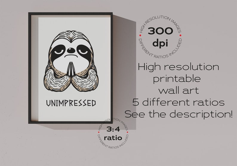 Unimpressed Sloth Digital Print Download for Funny Minimalist Wall Art ...