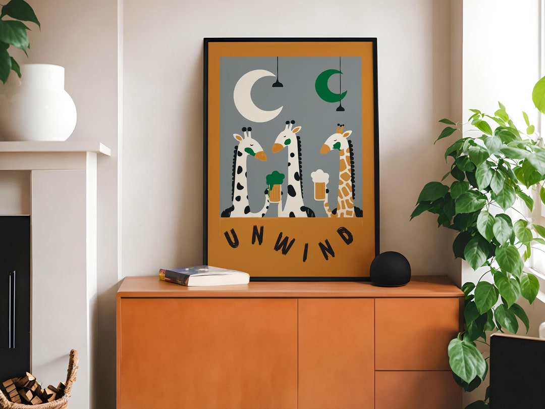 Unwind Poster With Giraffe Friends for Cool Colorful Contemporary Bar ...