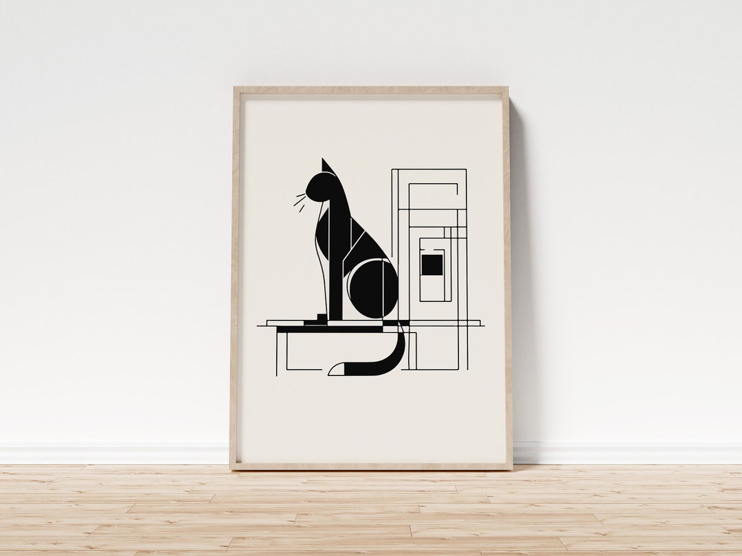 Cubist Line Art Cat Print for Contemporary Wall Decor, Minimalist Cat ...