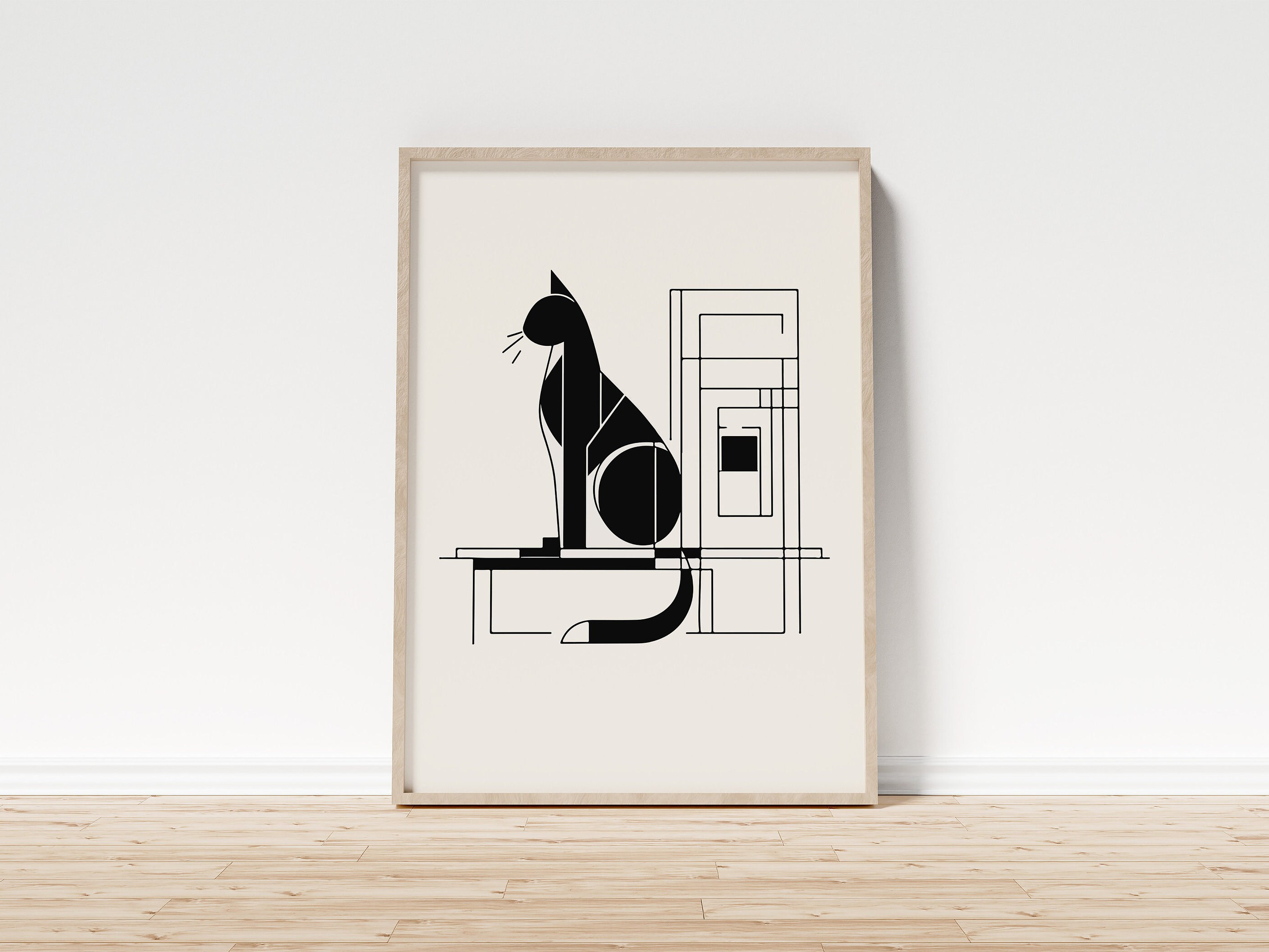 Cubist Line Art Cat Print for Contemporary Wall Decor, Minimalist Cat ...