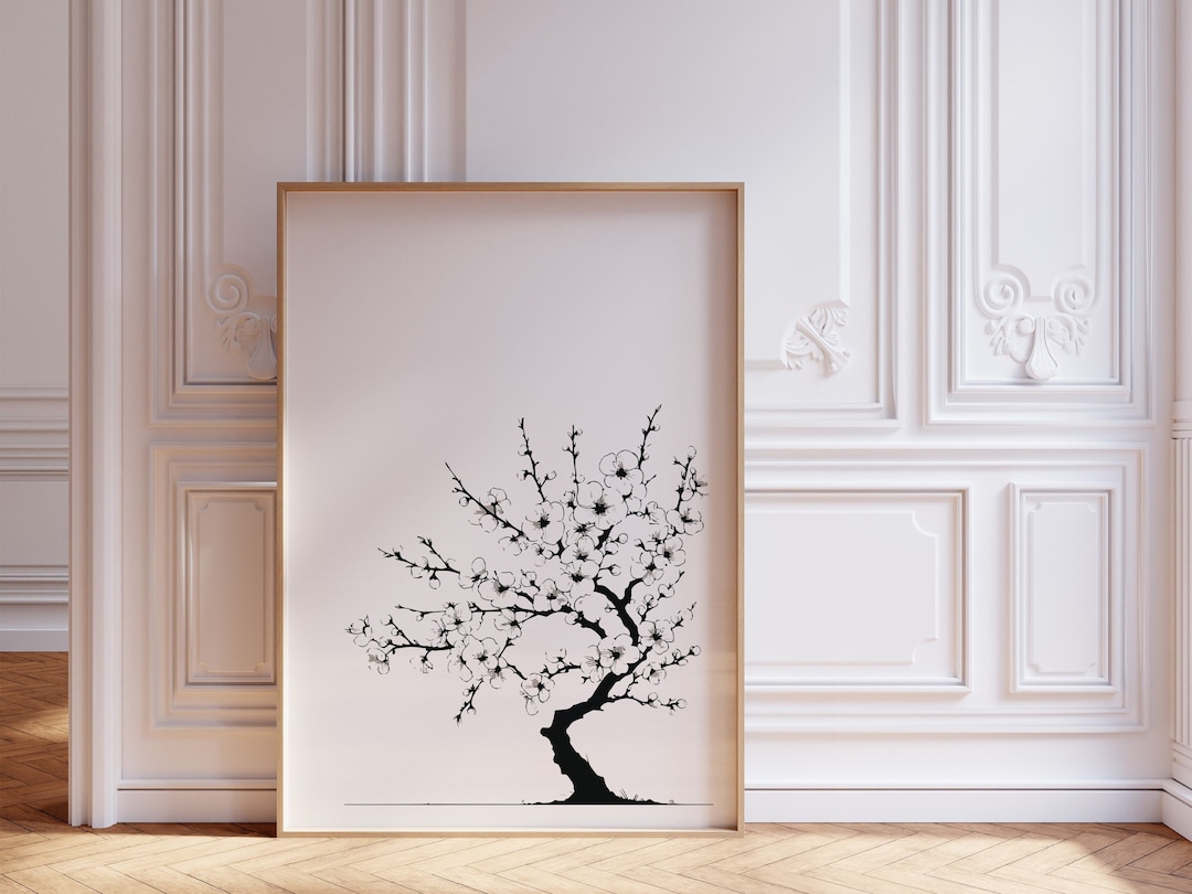 Cherry Tree Poster for Minimalist Japandi Home Wall Art, Blossomed ...
