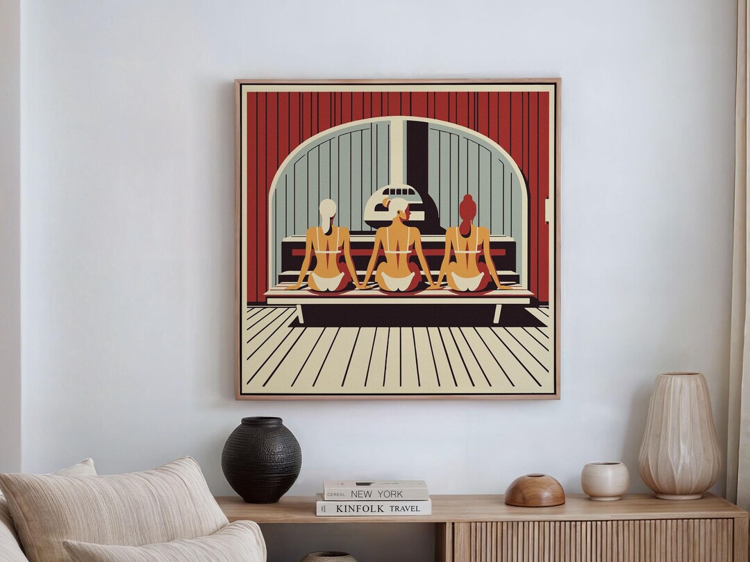 Scandinavian Women in the Sauna Print on Framed Canvas or Poster for ...