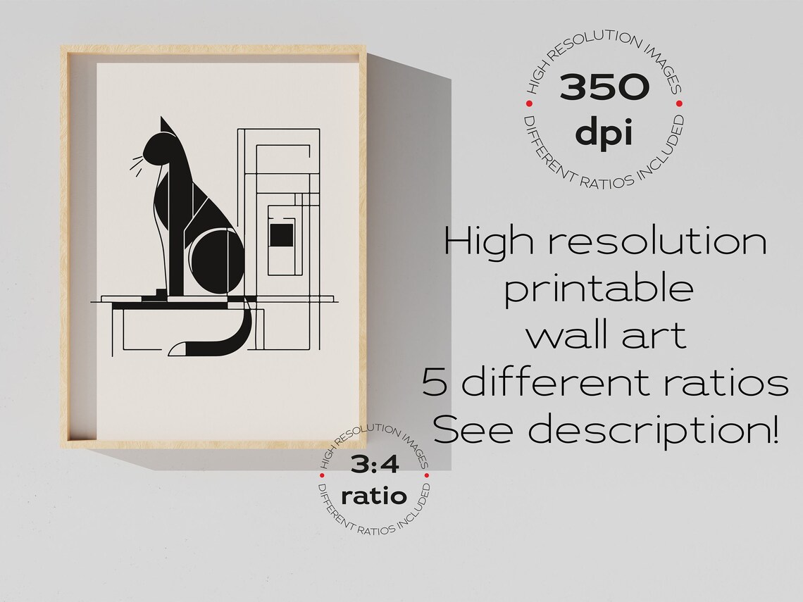 Cubist Line Art Cat Print for Contemporary Wall Decor, Minimalist Cat ...