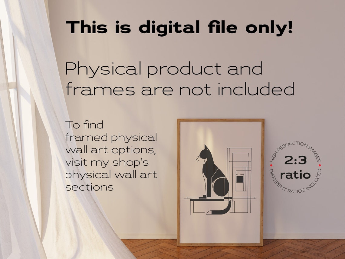 Cubist Line Art Cat Print for Contemporary Wall Decor, Minimalist Cat ...