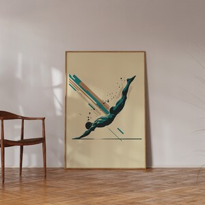 Framed Abstract Swimming Wall Art Print for Contemporary Home Style ...