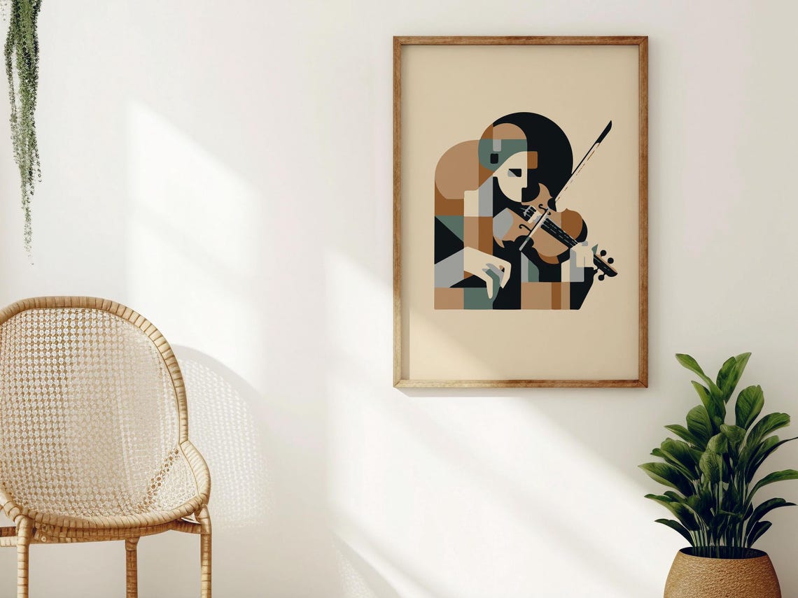 Abstract Cubist Violinist Poster for Contemporary Musician Wall Art I ...