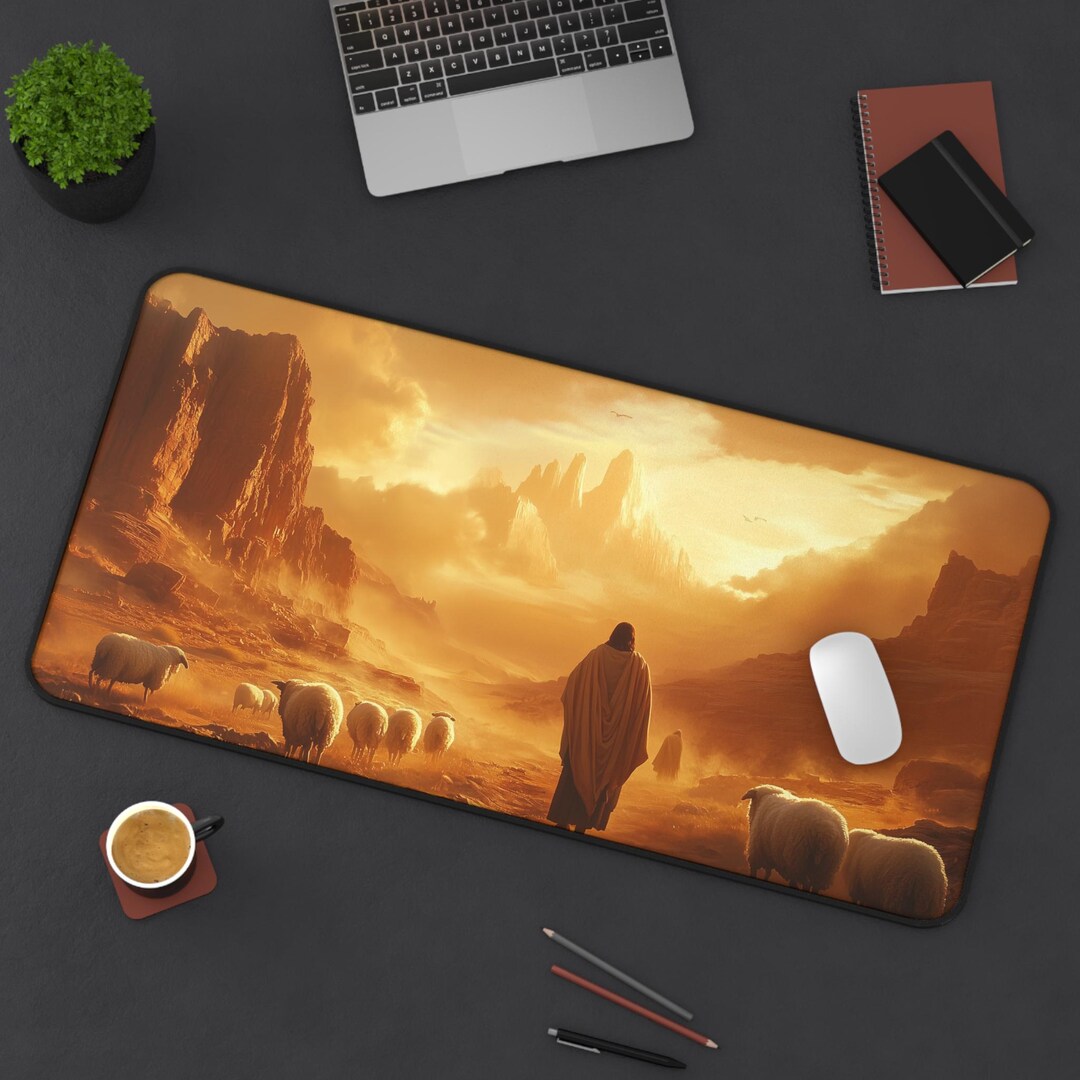 Christian Desk Mat Sheperd, Jesus in the Desert, Watercolor Desk Mat ...