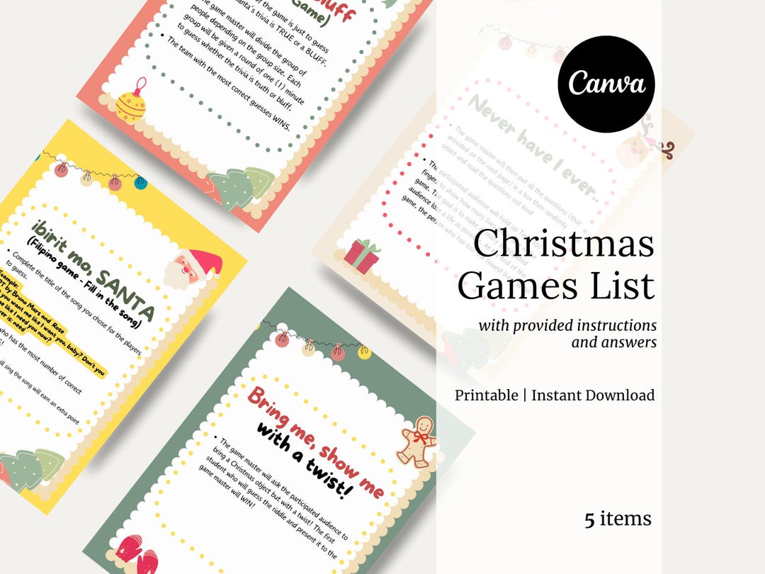 Printable Christmas Party Games List Bundle Christmas Games Office ...