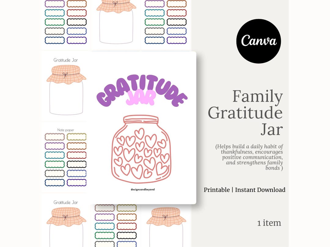 Family Gratitude Jar Printable | Gratitude Activity for Kids and Adults ...