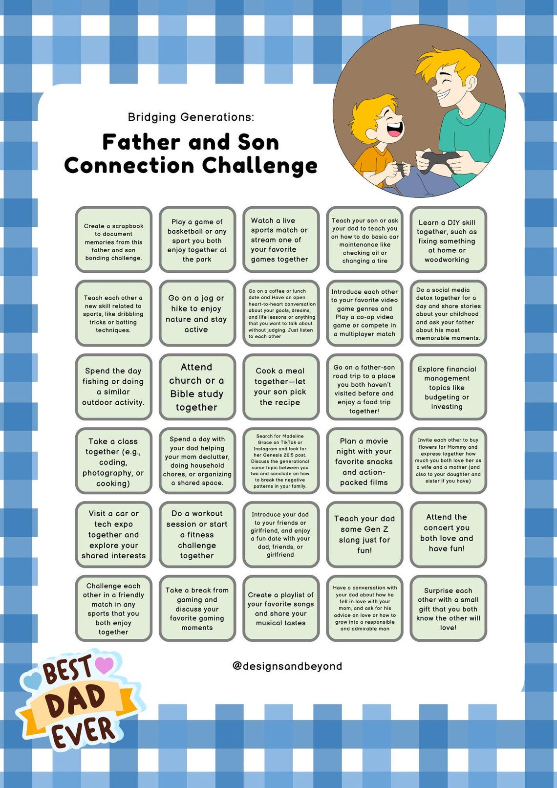 Printable Father & Son Checklist Faith Prayer Challenge Dad Son Bonding ...