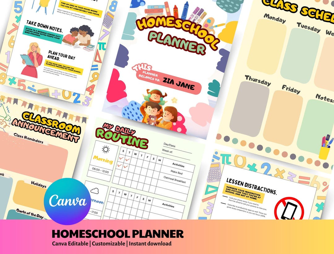 Editable Homeschool Planner Printable Bundle Template Lesson Plan Pages ...