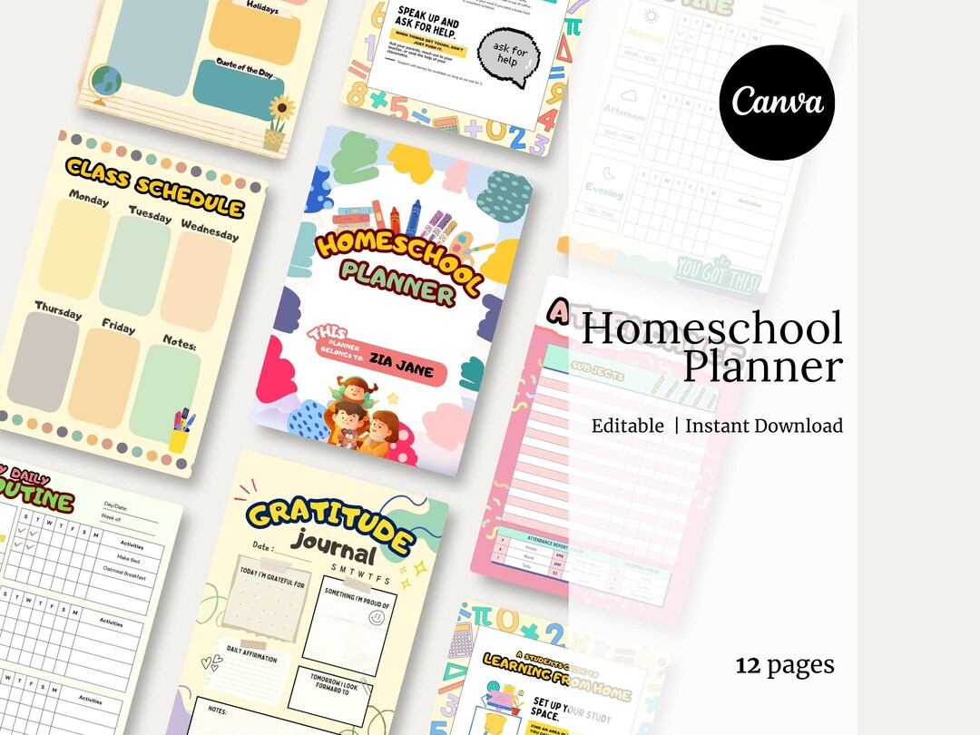 Editable Homeschool Planner Printable Bundle Template Lesson Plan Pages ...