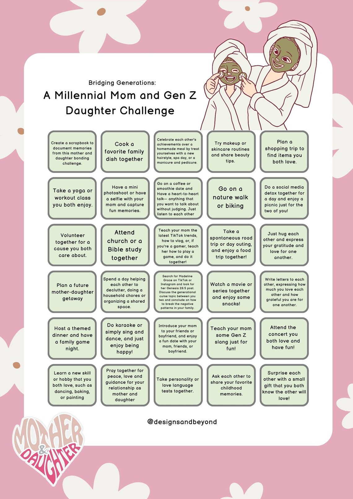 Printable Mother and Daughter Checklist Challenge Mothers Day Praying ...