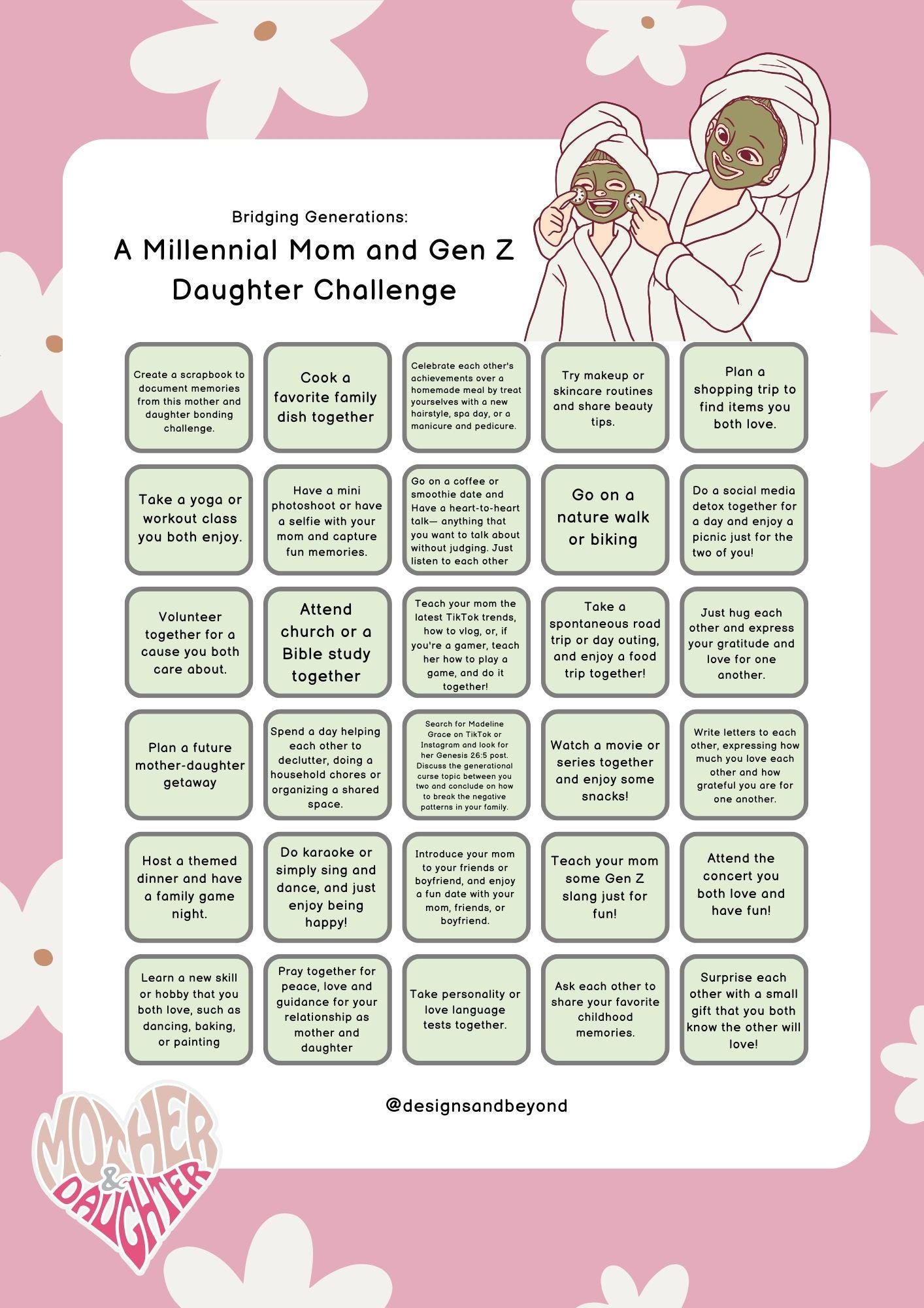 Printable Mother and Daughter Checklist Challenge Mothers Day Praying ...