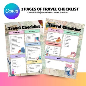 Editable Travel Organizer Checklist Vacation Holiday Travel Planner ...
