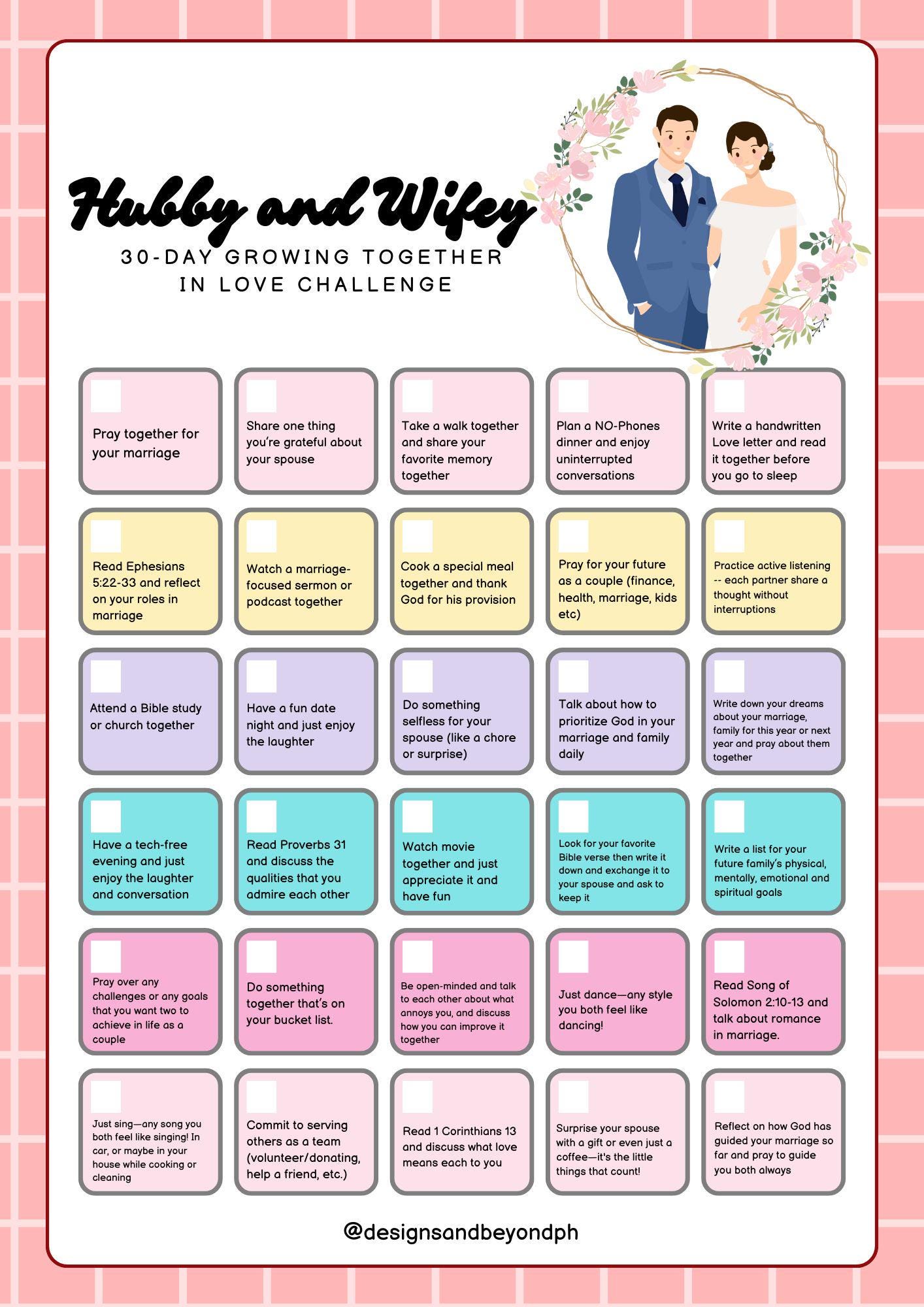 Printable Husband Wife Checklist Married Life Challenge Making Memories ...