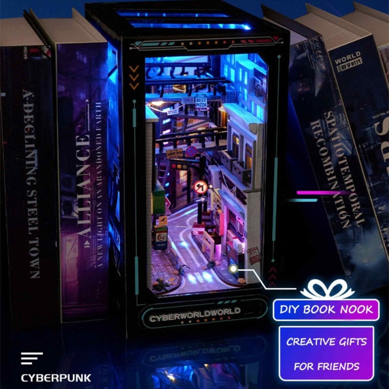 Cyberpunk World Book Nook Shelf Miniature Insert Kits, DIY Near Future ...