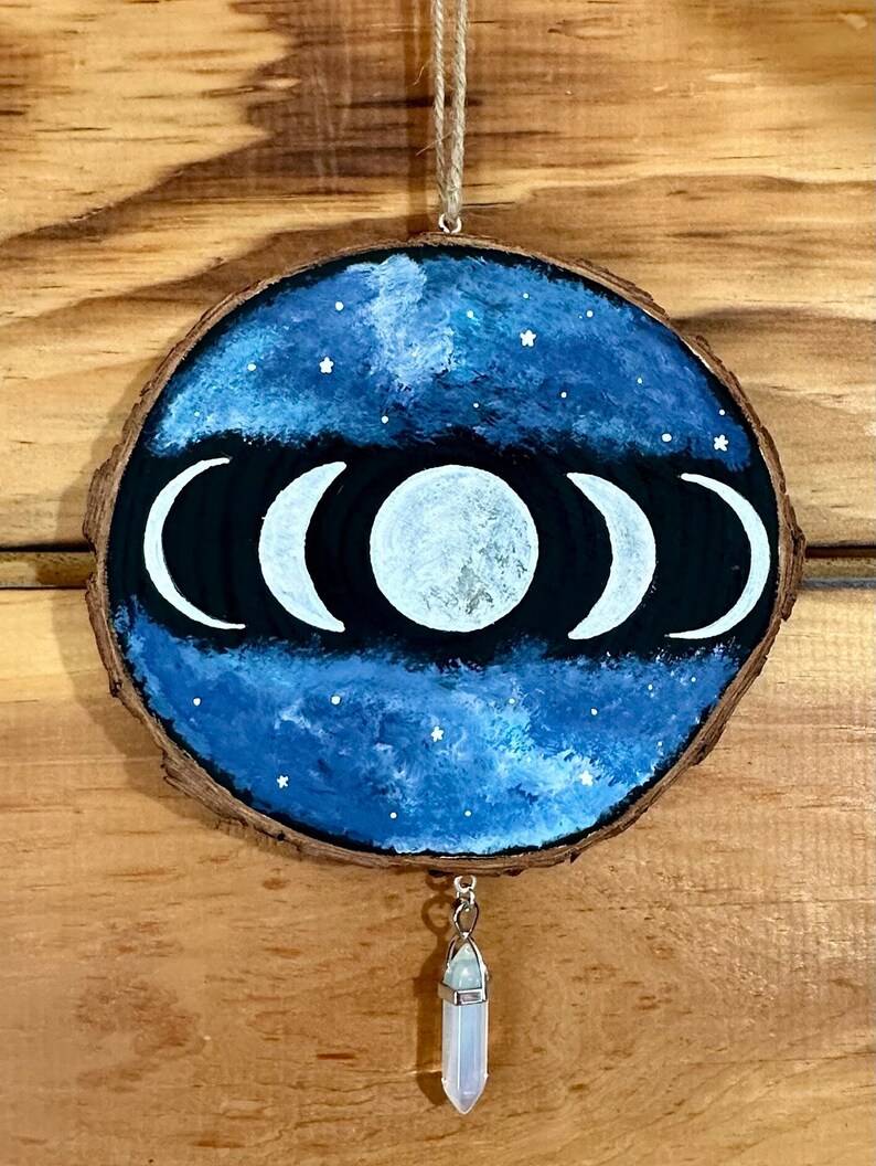 Moon Phase Hand-painted Wood Slice Wall Decor - Etsy